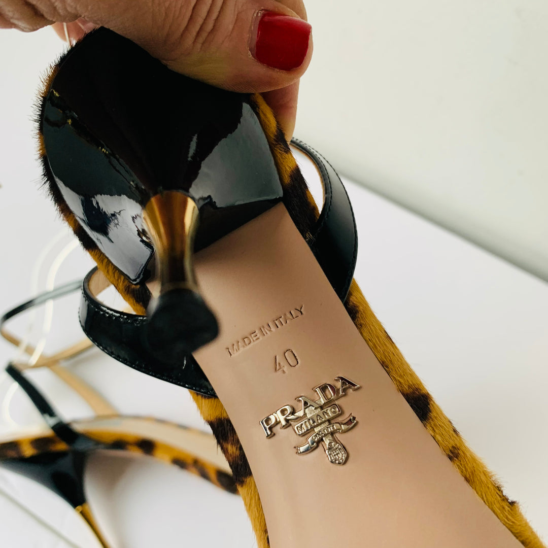 Prada Pony Hair Animal Print Strappy Peep Toe Sandal/Heels Prada Pony Hair Animal Print Strappy Peep Toe Sandal/Heels