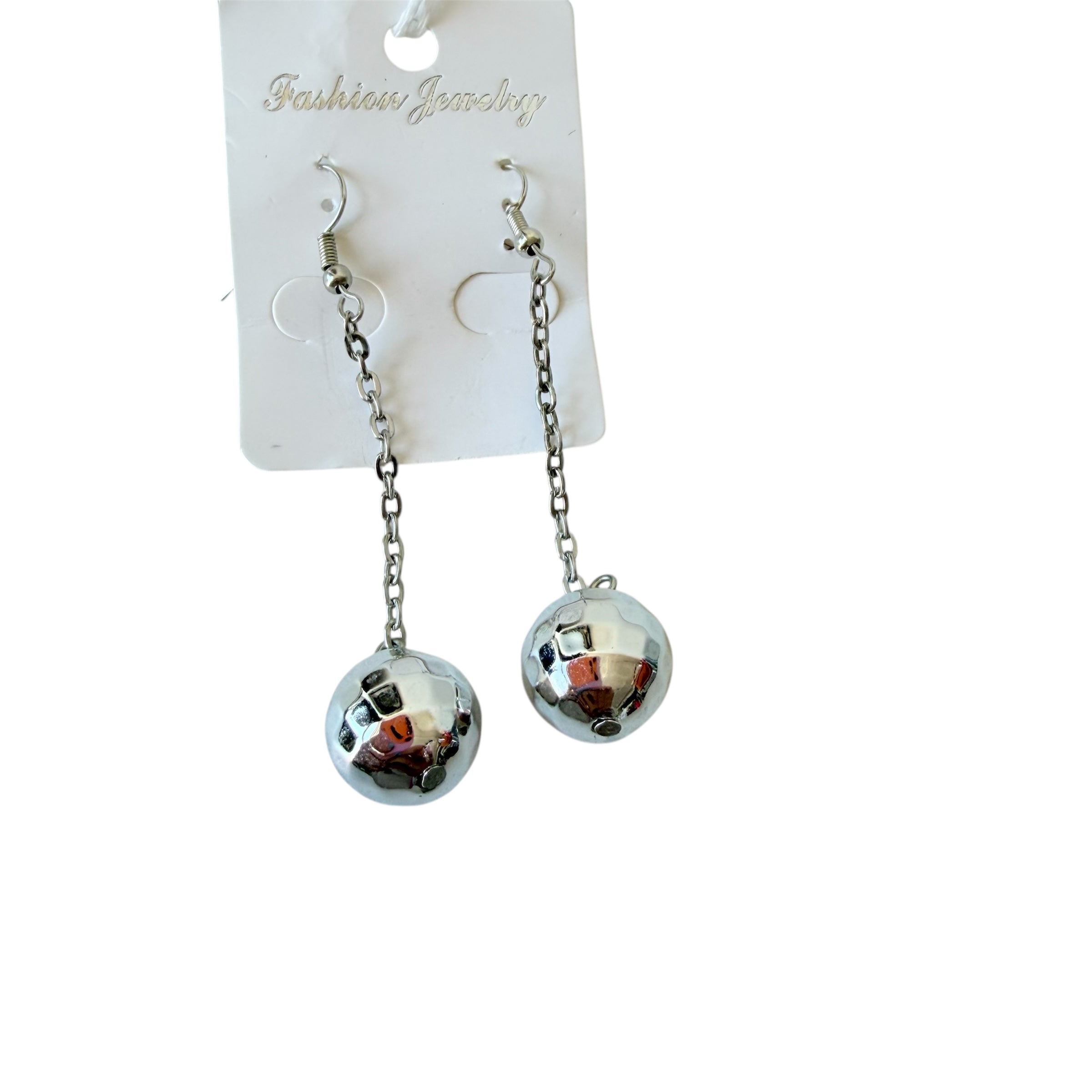 Disco Ball Drop Silver Tone Pierced Earrings – C&J Collections Chicago